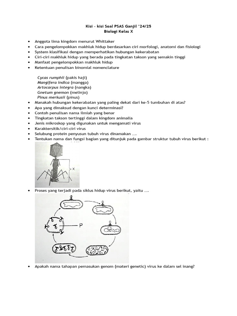Kisi-Kisi SAS Bio X - Siswa | PDF
