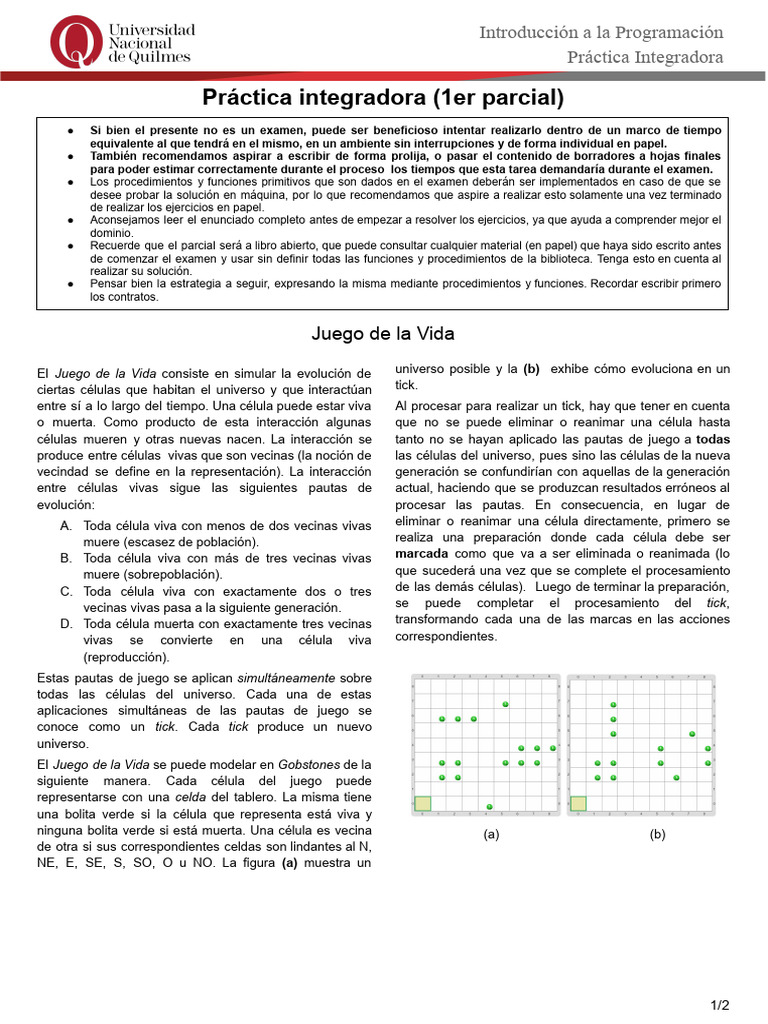 Práctica de Programación: Juego de la Vida | PDF | Papel | Biología ...