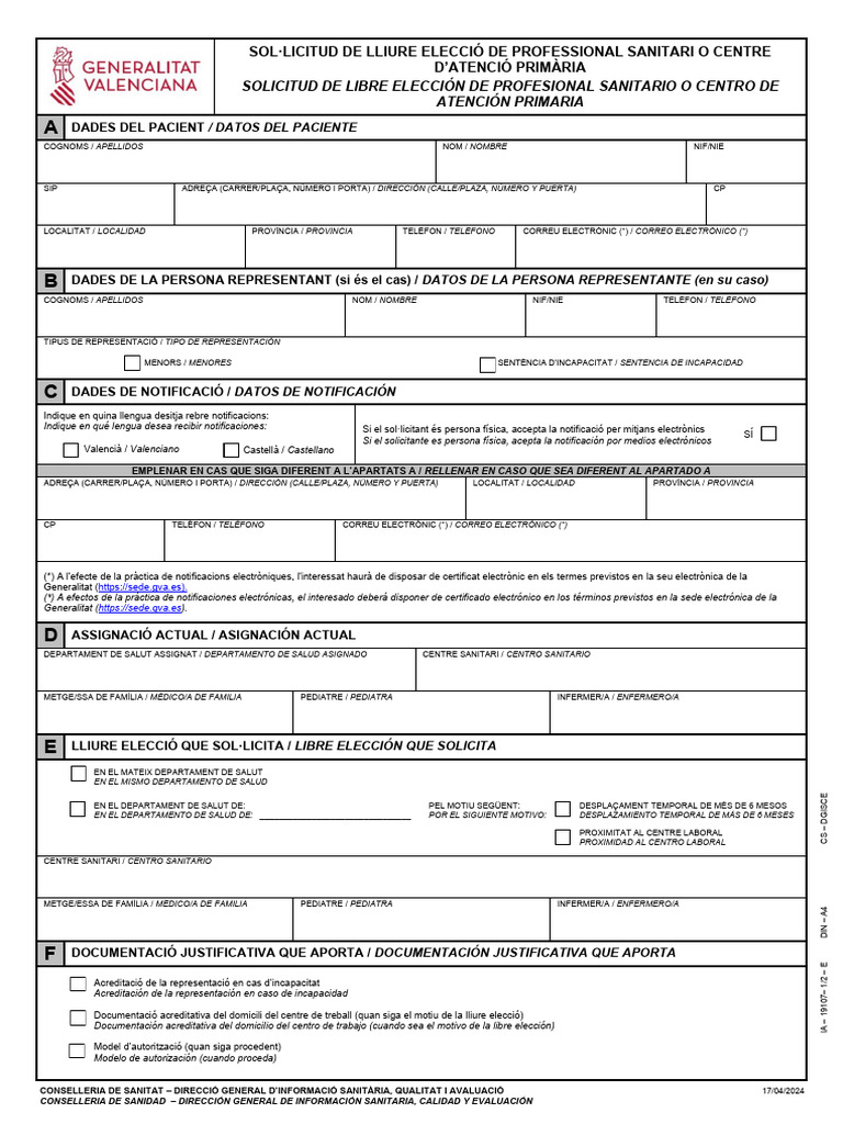 Solicitud de Libre Elección de Profesional Sanitario O Centro de ...