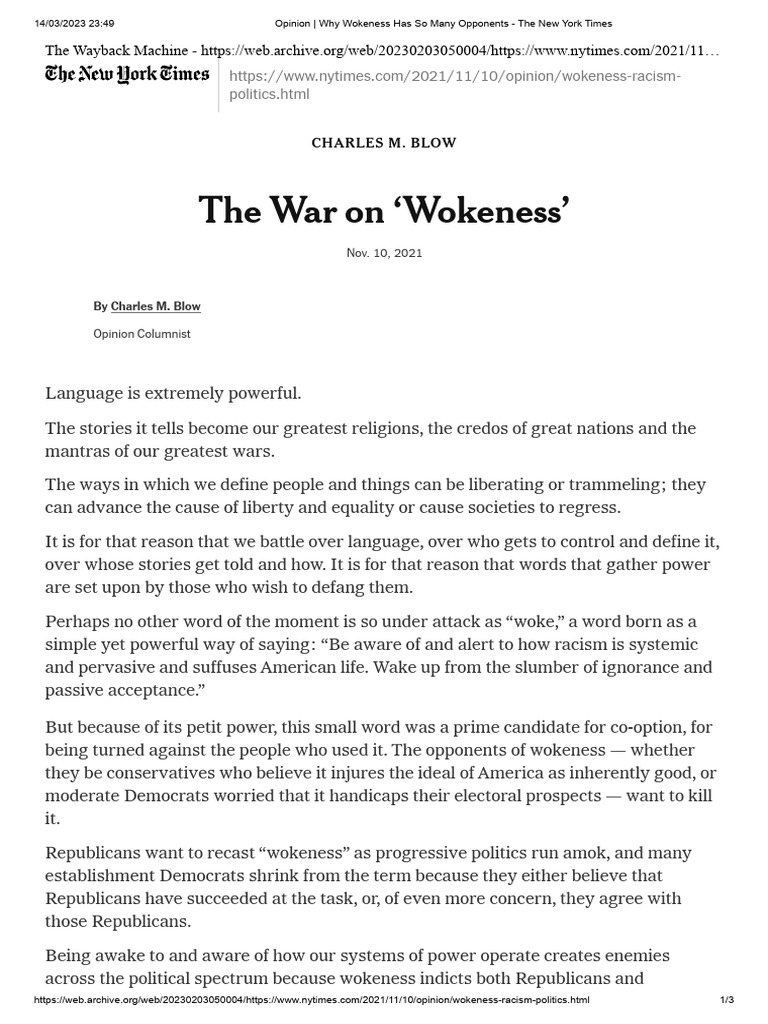 Opinion - Why Wokeness Has So Many Opponents - The New York Times | PDF ...