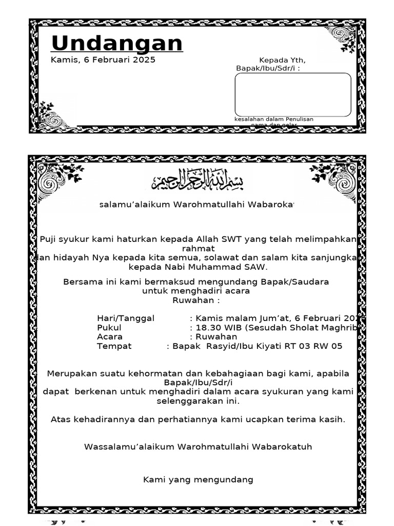 Undangan Acara Ruwahan 6 Februari 2025 | PDF
