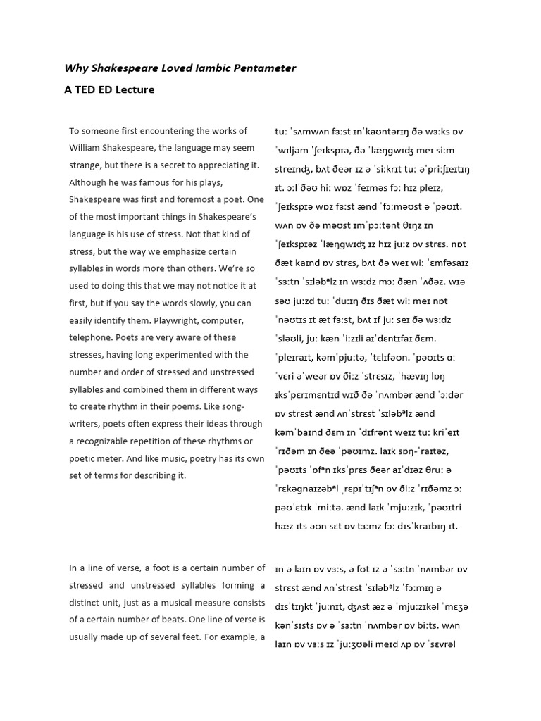 Shakespeare's Iambic Pentameter Secrets | PDF | Metre (Poetry) | Poetry