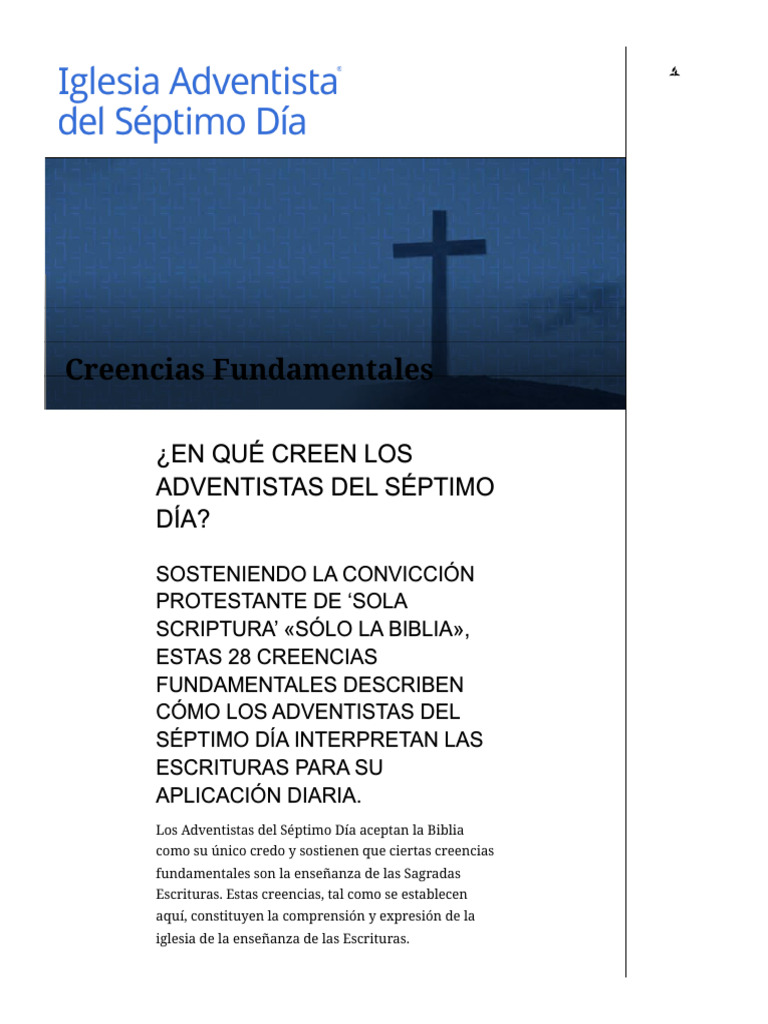 Creencias de los Adventistas del Séptimo Día | PDF | Iglesia Adventista del Séptimo Día | Cristo ...