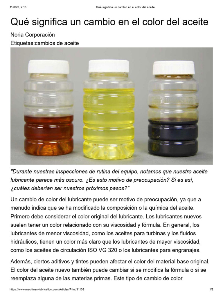 Cambios de Color en Aceites Lubricantes | PDF | Lubricante | Color