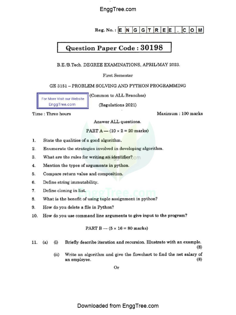 Ge3151 Problem Solving And Python Programming Apr May 2023 Question 