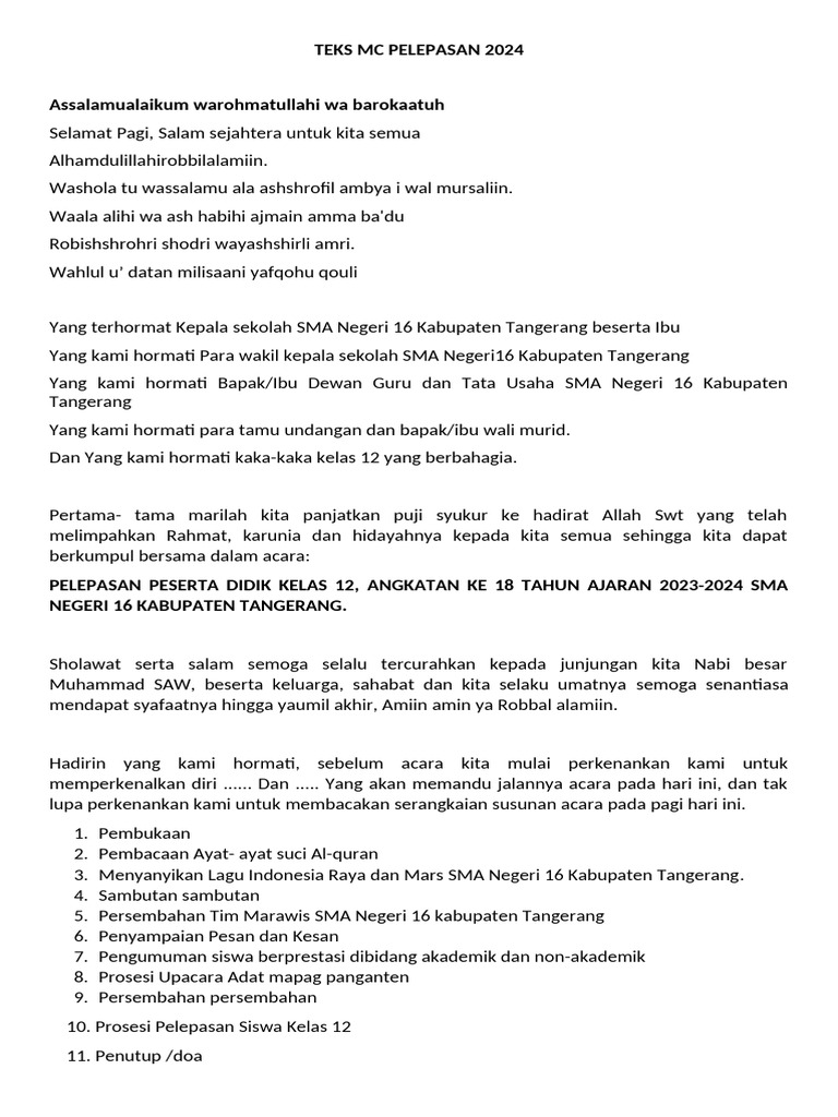 Pelepasan Kelas 12 SMA 16 Tangerang 2024 | PDF