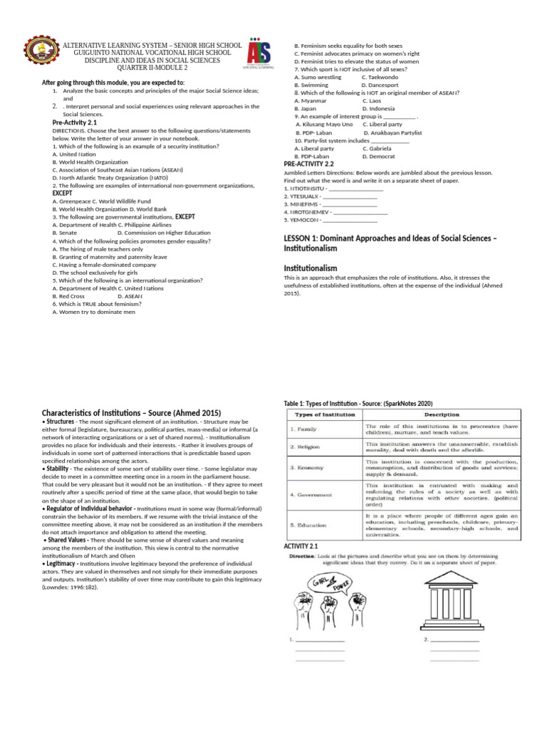 Social Sciences Module for Senior High | PDF | Institution | Gender Studies