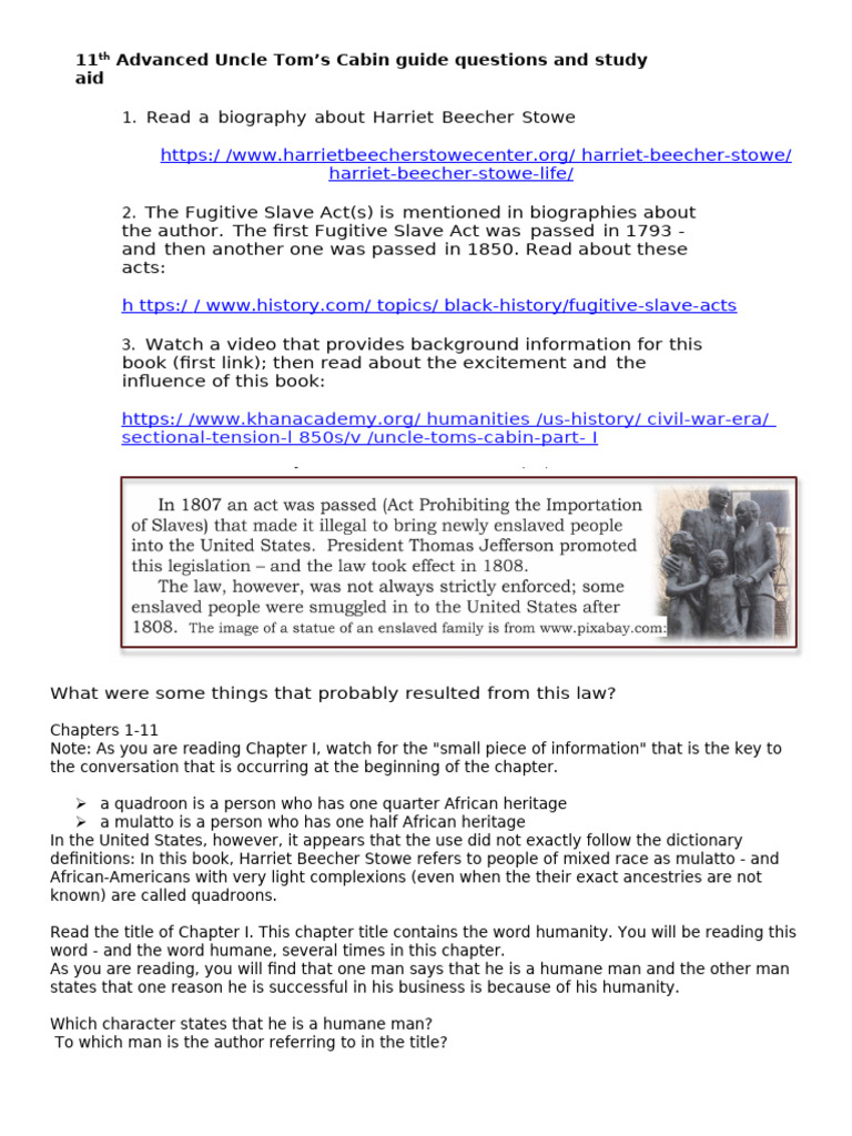 11th Advanced Uncle Tom's Cabin Questions 2023 | PDF | Uncle Tom's Cabin