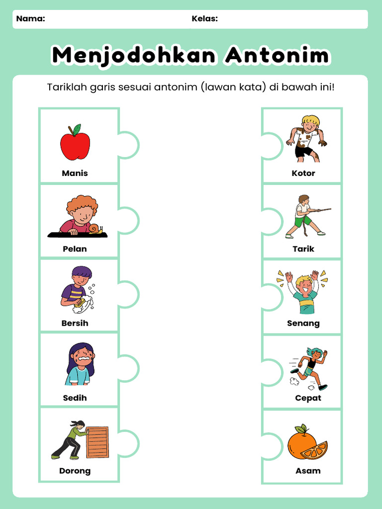 Worksheet Menjodohkan Antonim Kelas 6 | PDF