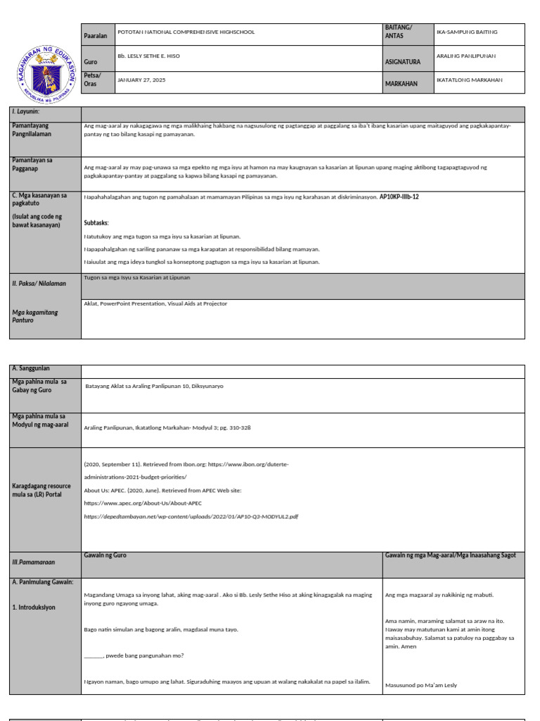 Tugon Sa Mga Isyo Sa Lipunan | PDF