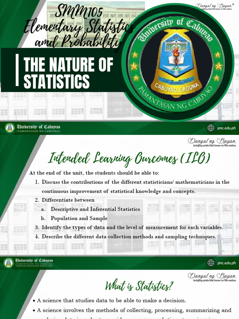1 - Nature of Statistics - SMM105 - Elementary Statistics and Probability - 2ndsem ...