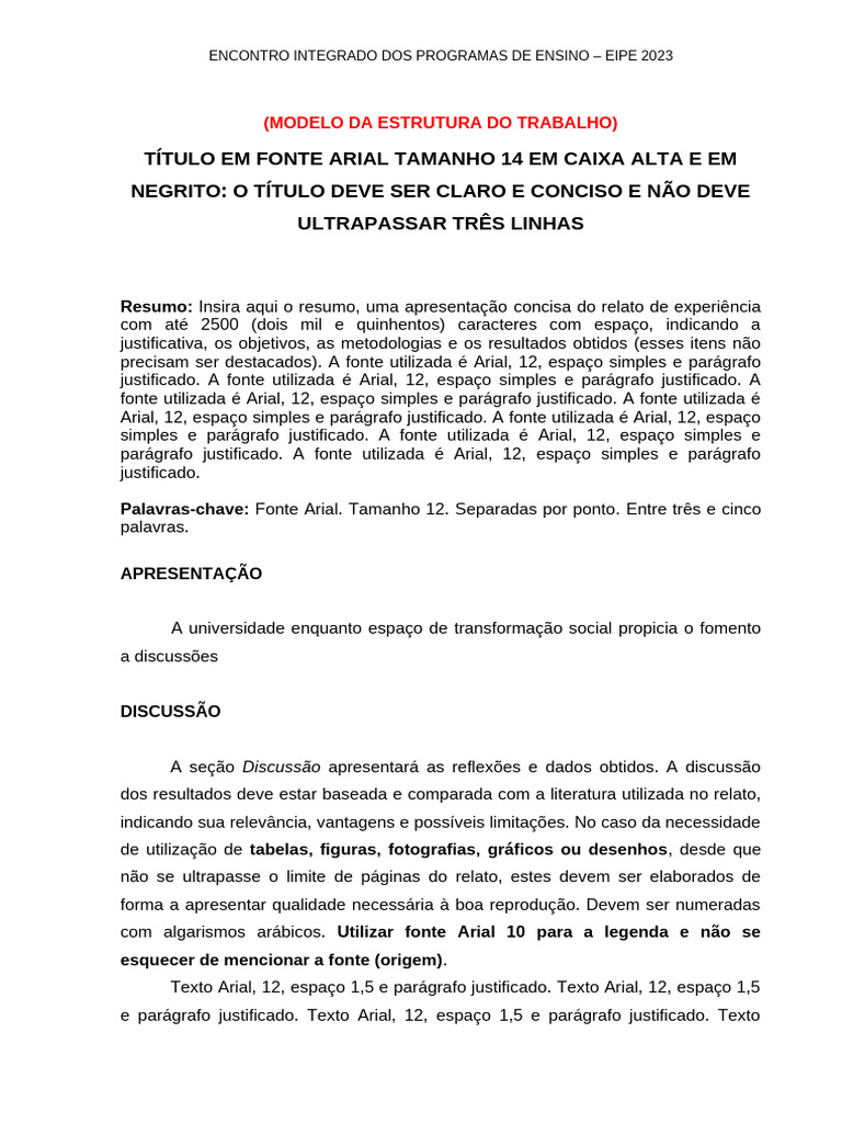 Modelo_de_relato_de_experincia_-_EIPE_2023 (Reparado) | PDF | Abstract ...