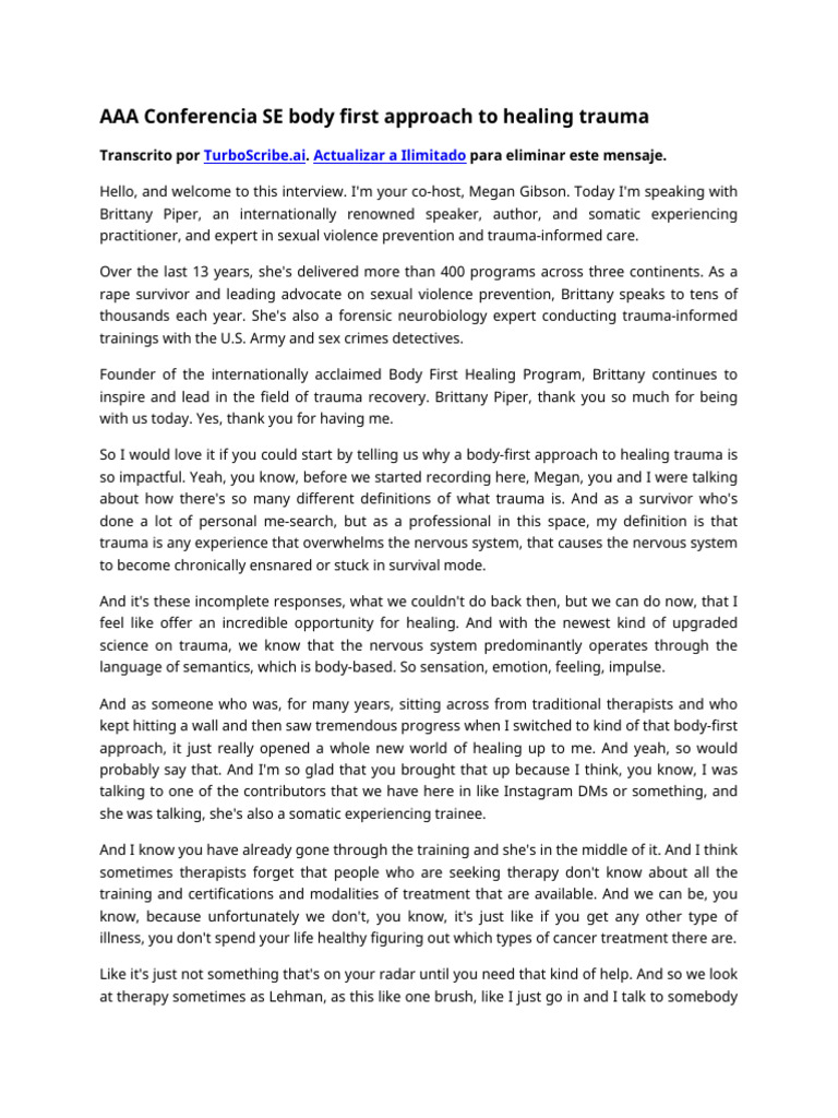 AAA Conferencia SE Body First Approach To Healing Trauma | PDF | Mental ...