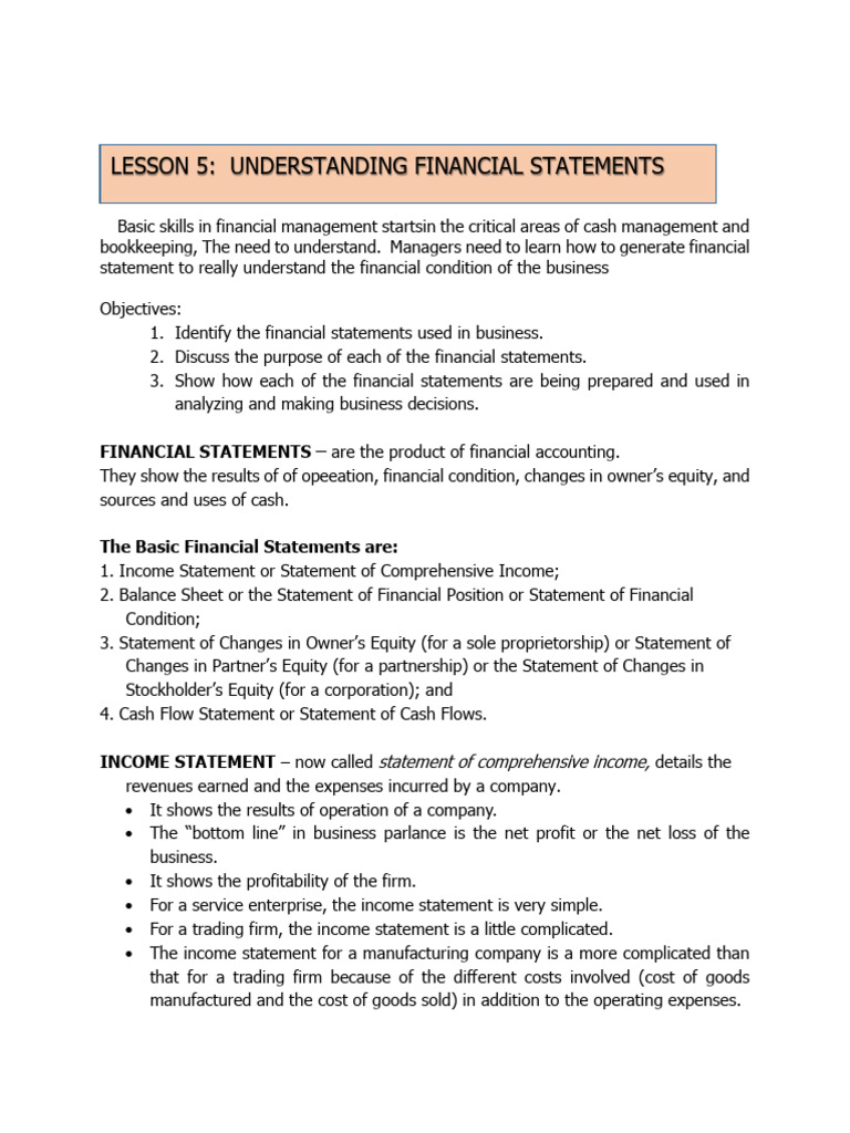 INFOS 11 CHAPTER 5 Lesson Proper | PDF | Income Statement | Equity ...