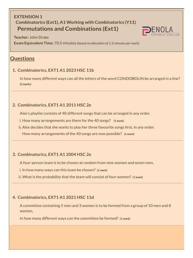 Permutations and Combinations (1)-1 | PDF | Combinatorics | Discrete Mathematics