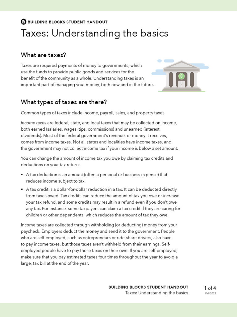 CFPB Building Block Activities Taxes-Understanding-Basics Handout | PDF ...