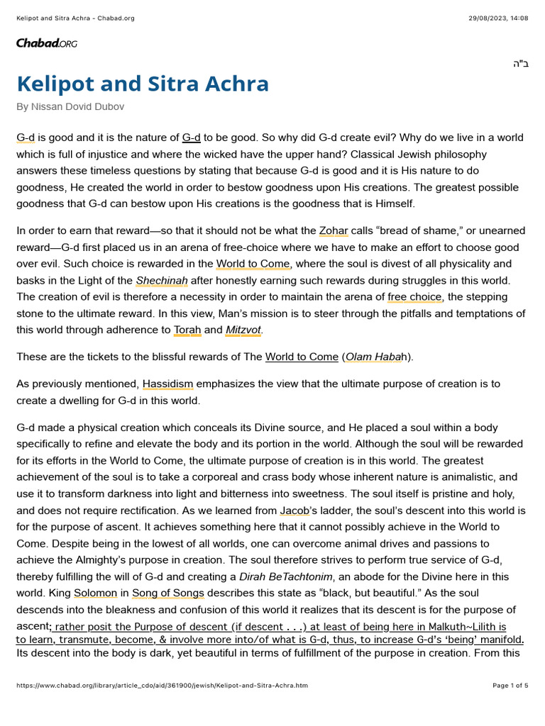 Understanding Kelipot and Sitra Achra | PDF | Religious Belief And ...
