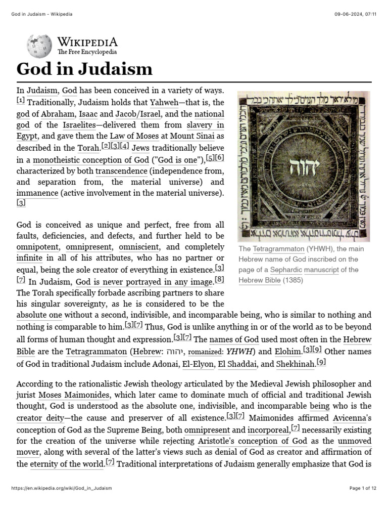 God in Judaism - Wikipedia | PDF | Jews And Judaism | Religious Faiths