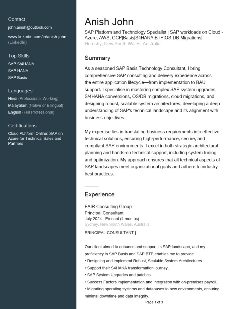 Anish John SAP Basis Admin | PDF | Cloud Computing | Computing