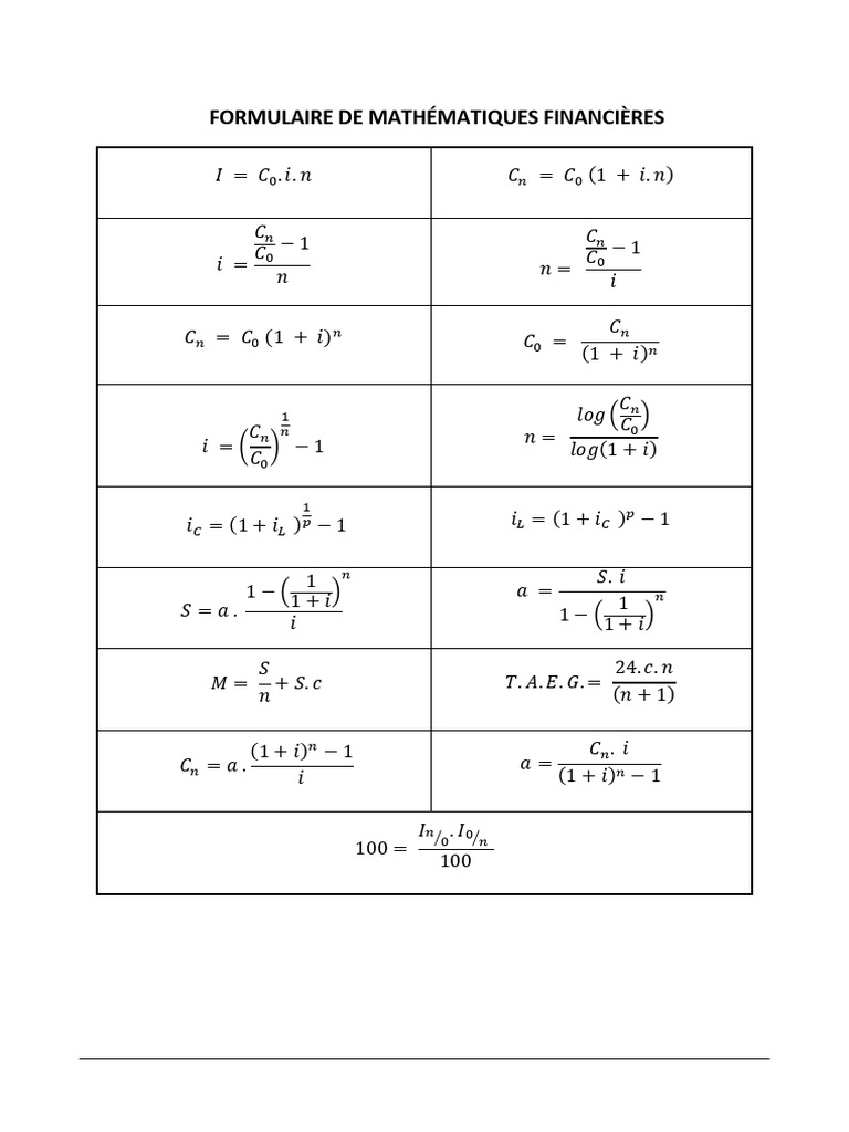 Formulaire Math Fin | PDF