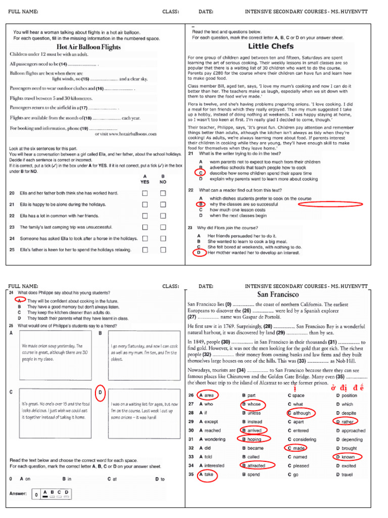 22A - SAT - L101 - READING & LISTENING MINITEST-edited - KEY FOR ...