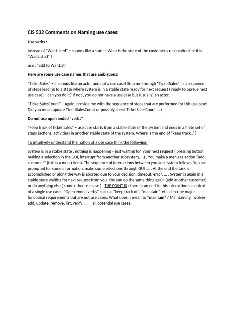 Naming Use Cases - Feedback On Assignment | PDF