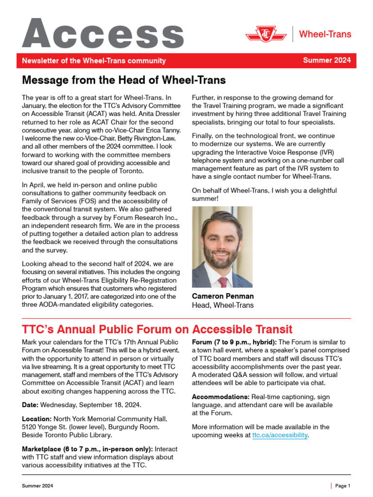 Wheel-Trans Newsletter Summer 2024 July Accessible | PDF | Public Transport