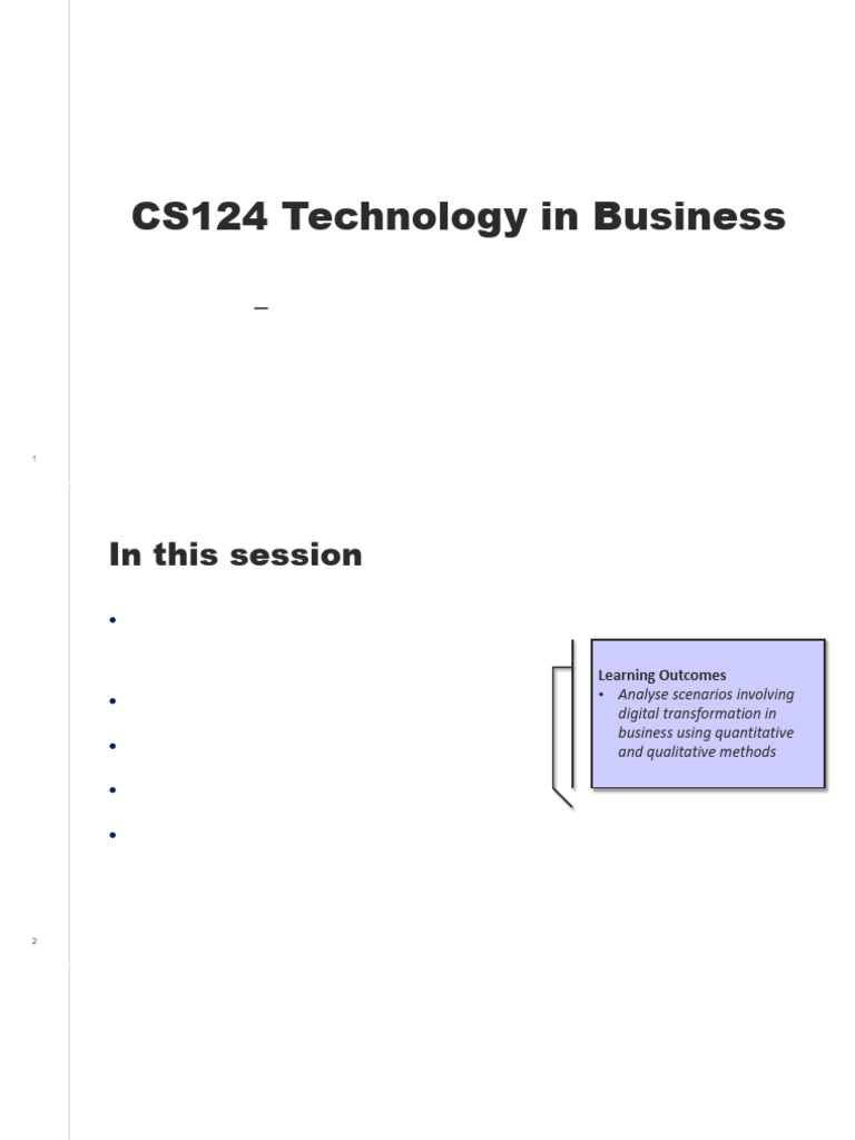 CS124 Lecture 10 - Digital Transformation Part 1 | PDF | Risk | Risk Management