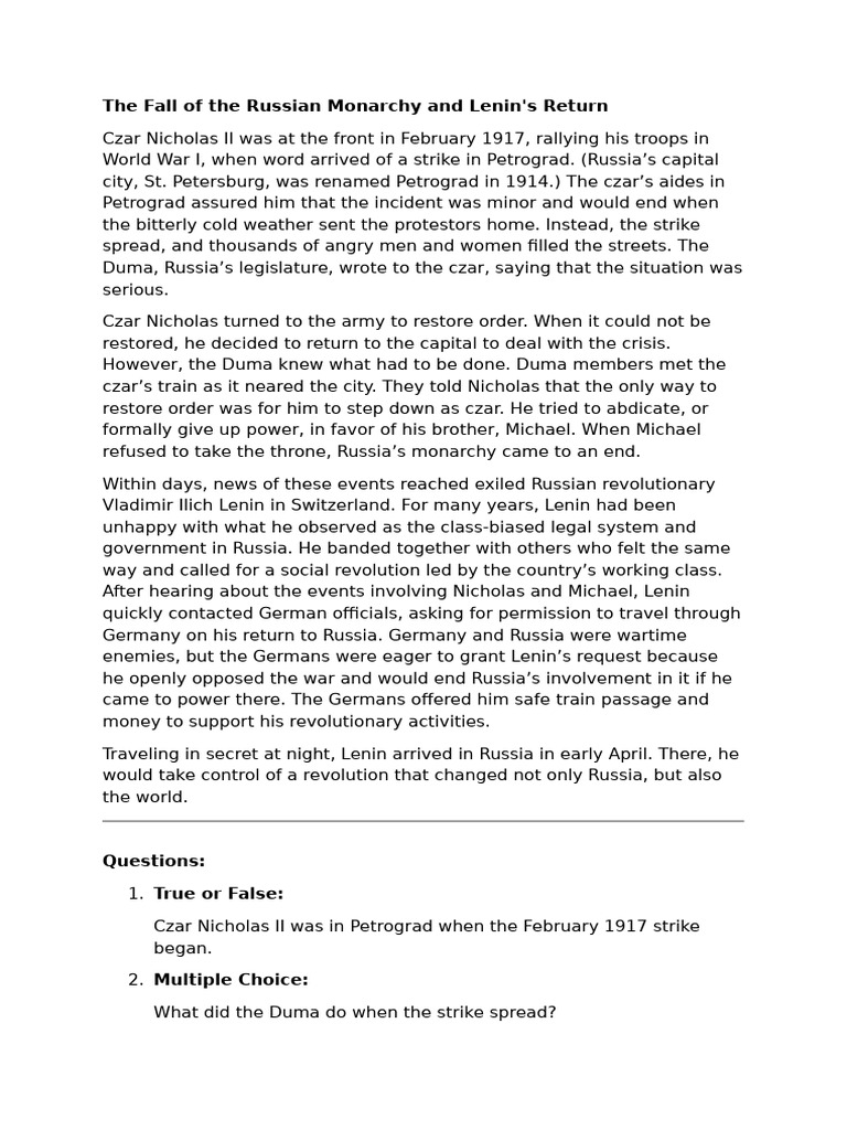 Fall of the Russian Monarchy: 1917 Events | PDF | Russian Revolution ...