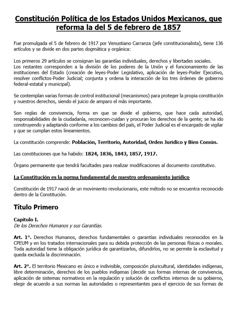 Resumen CPEUM - 1 Al 14 | PDF | Derecho Constitucional | Constitución