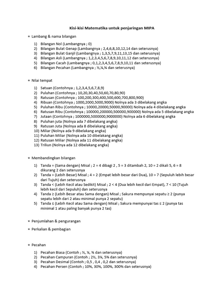 Kisi kisi Matematika | PDF