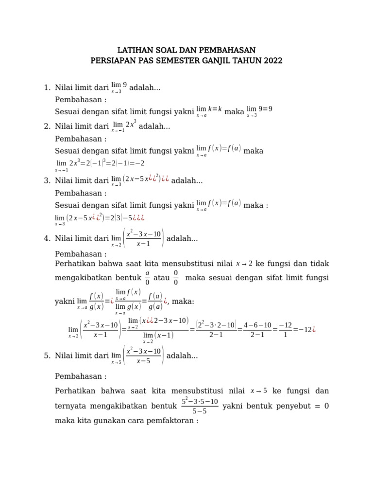 LATIHAN SOAL DAN PEMBAHASAN MAT PAS GANJIL 2022 | PDF