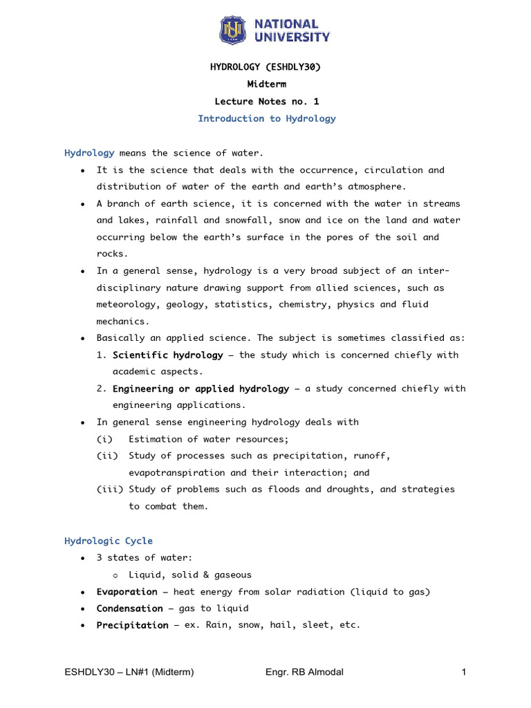 Introduction to Hydrology Concepts | PDF | Hydrology | Water Cycle