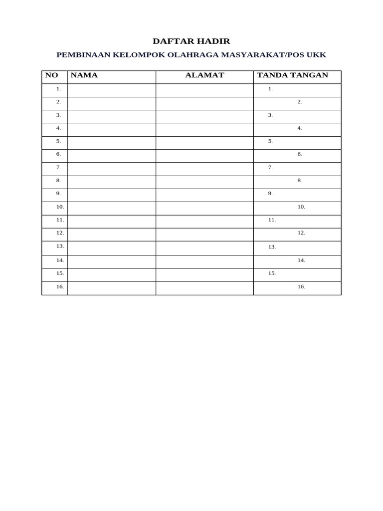 Daftar Hadir Pos Ukk 1 | PDF