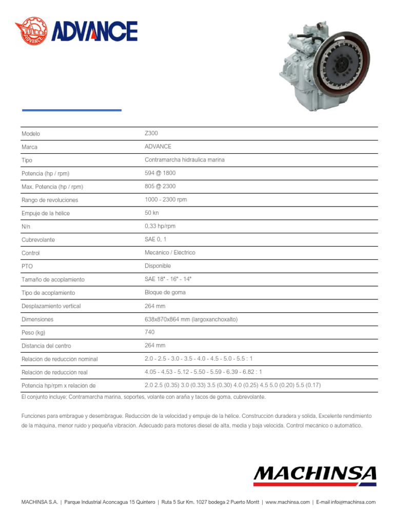 Especificaciones del Motor Advance Z300 | PDF