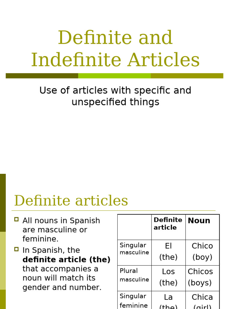 Definite and Indefinite Articles | PDF | Grammatical Gender | Plural