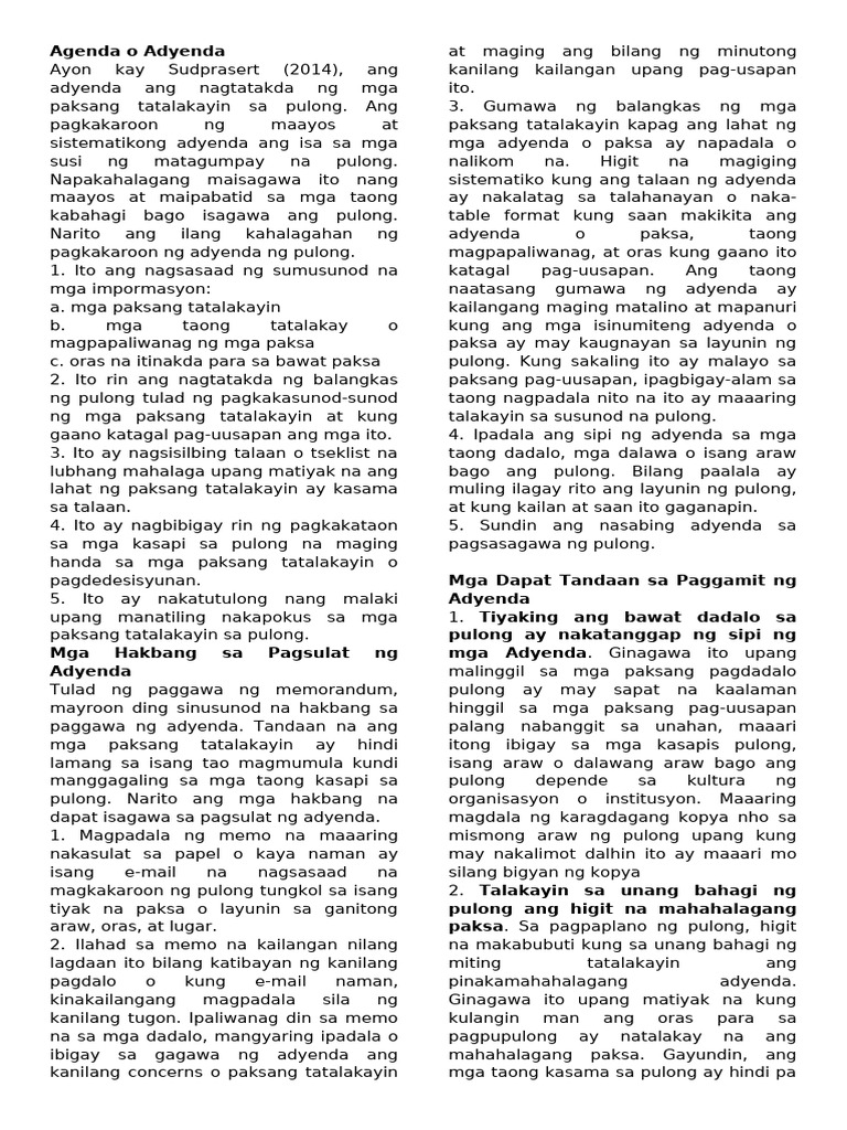 Halimbawa NG Adyenda | PDF
