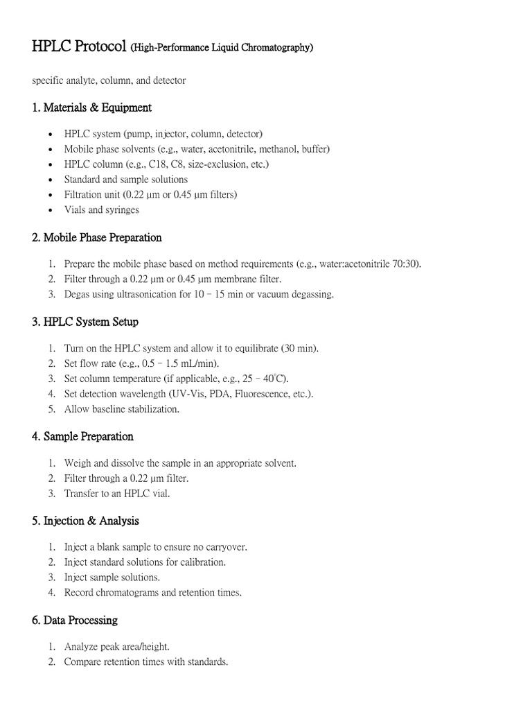 HPLC Protocol | PDF