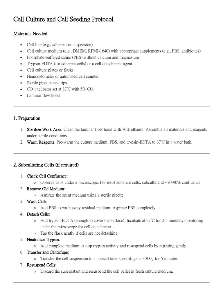 Cell Culture and Seeding Protocol Guide | PDF | Laboratory Techniques