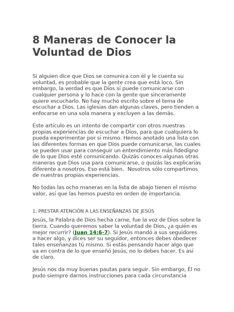 8 Maneras de Conocer La Voluntad de Dios. | PDF | Dios | Jesús
