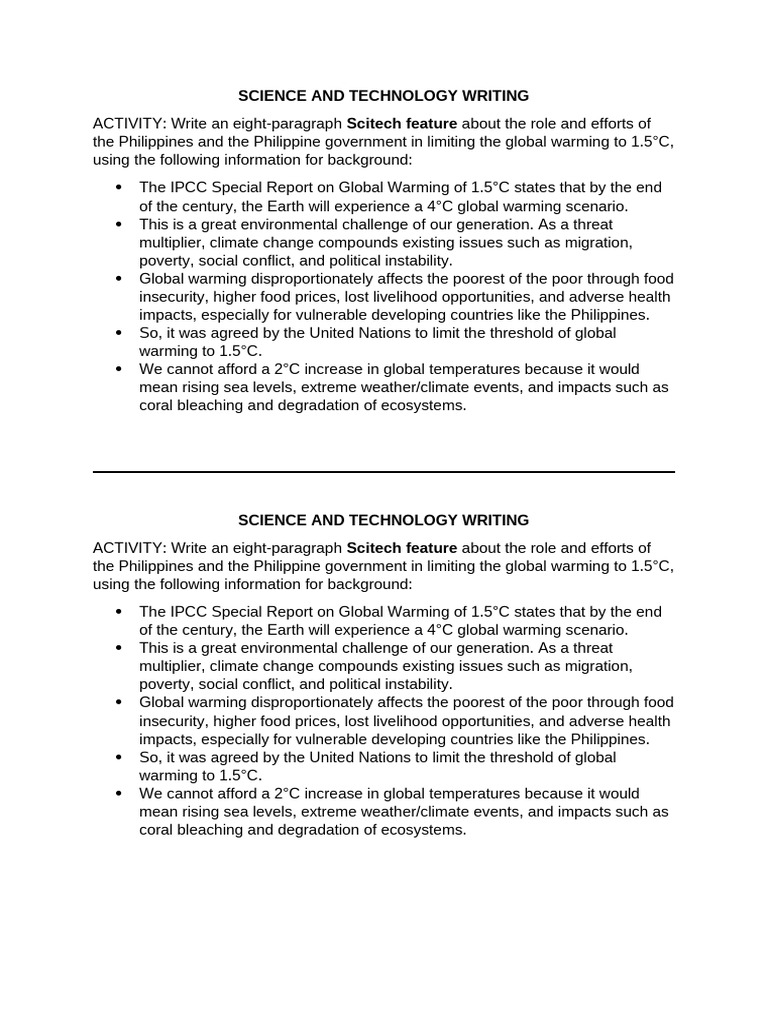 Science and Technology Writing Activity | PDF