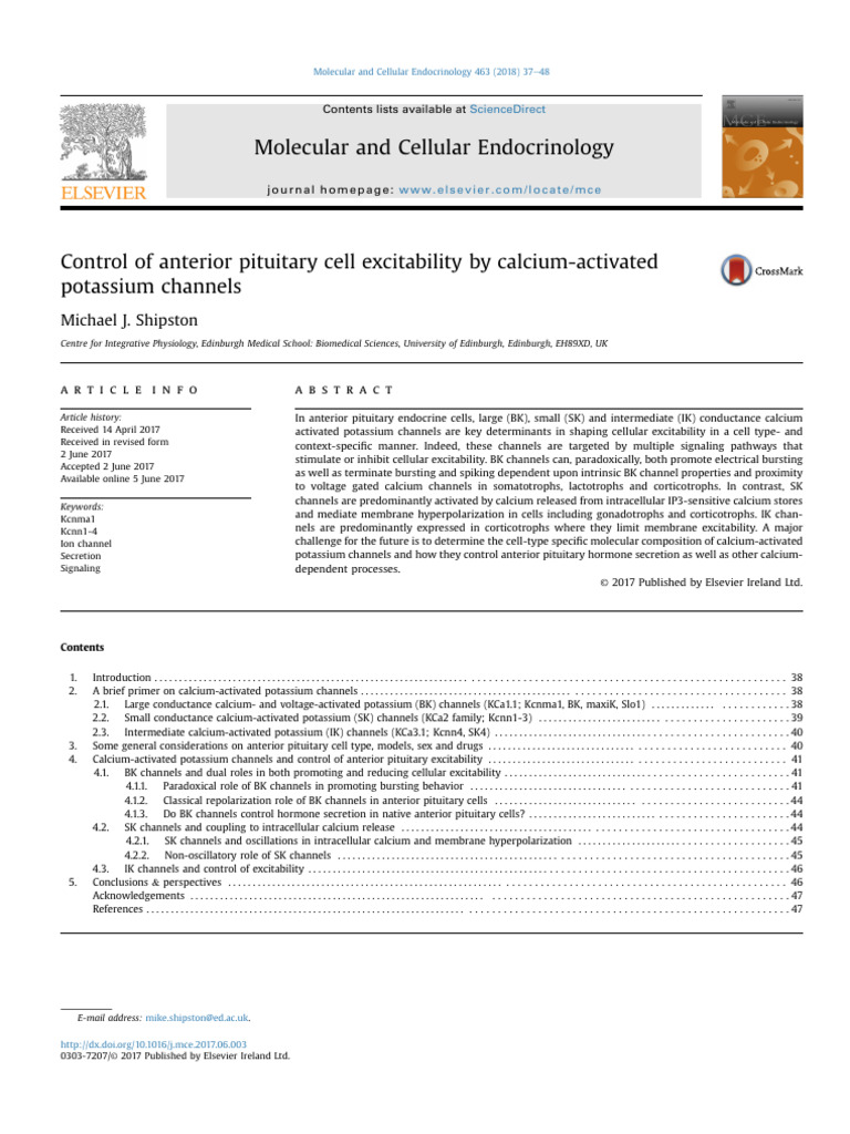 Control of Anterior Pituitary Cell Excitability by Calcium Activated ...