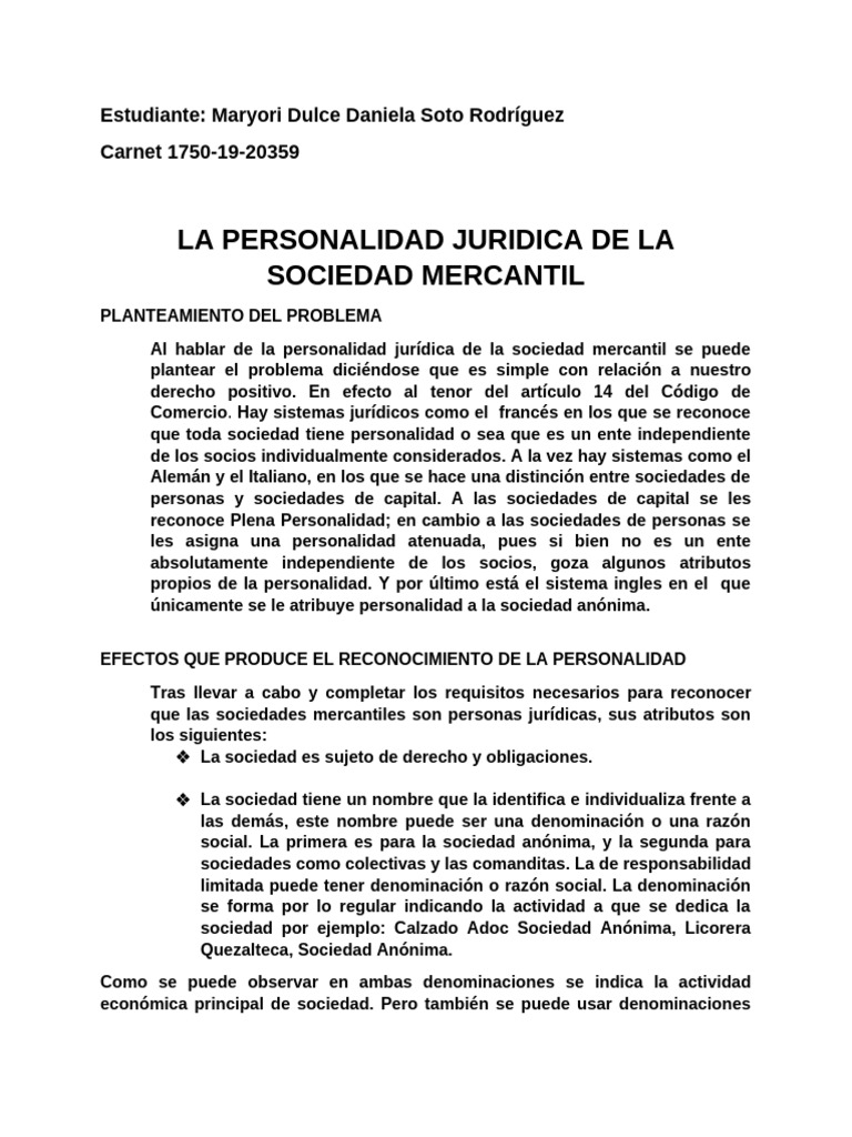 La Personalidad Juridica de La Sociedad Mercantil | PDF | Sociedad de responsabilidad limitada