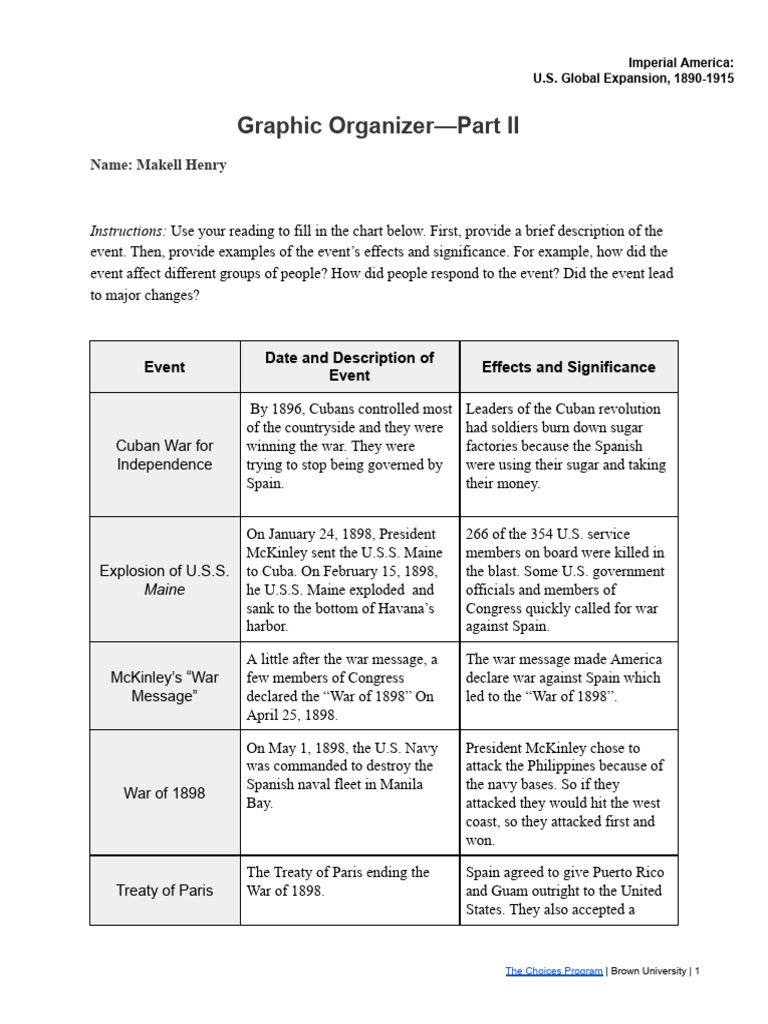 Graphic Organizer-Part II (Imperial America) | PDF | International ...