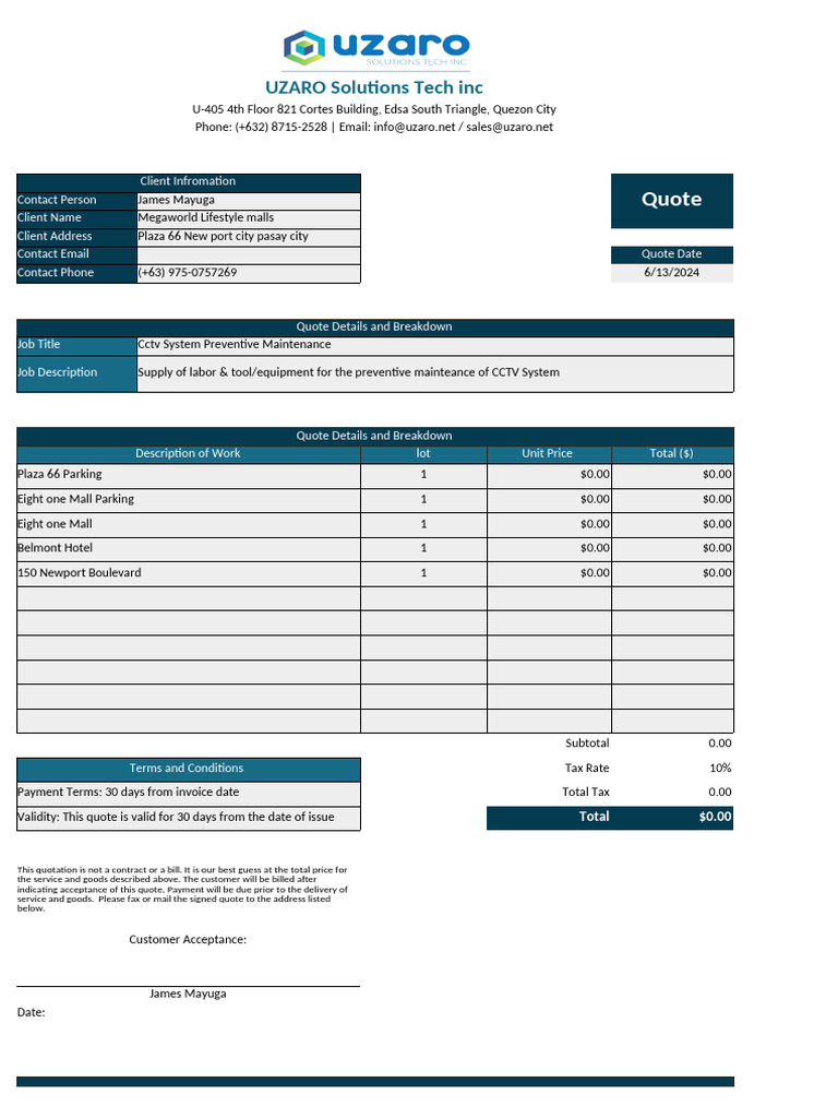 Megaworld Lifestyle Mall Pasay Quote | PDF