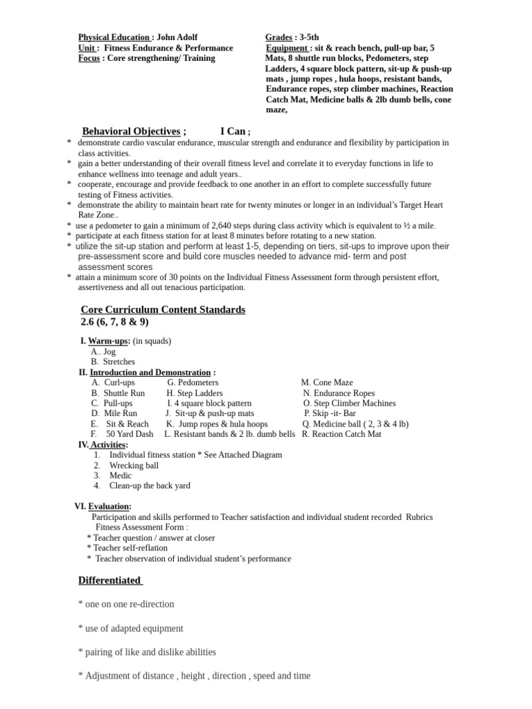Behavioral Objectives I Can | PDF | Physical Fitness | Endurance