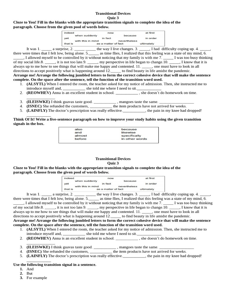 Transitional Devices Activity | PDF