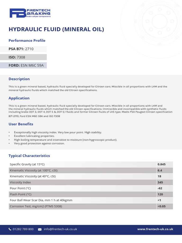Citroen Hydraulic Fluid Specifications | PDF