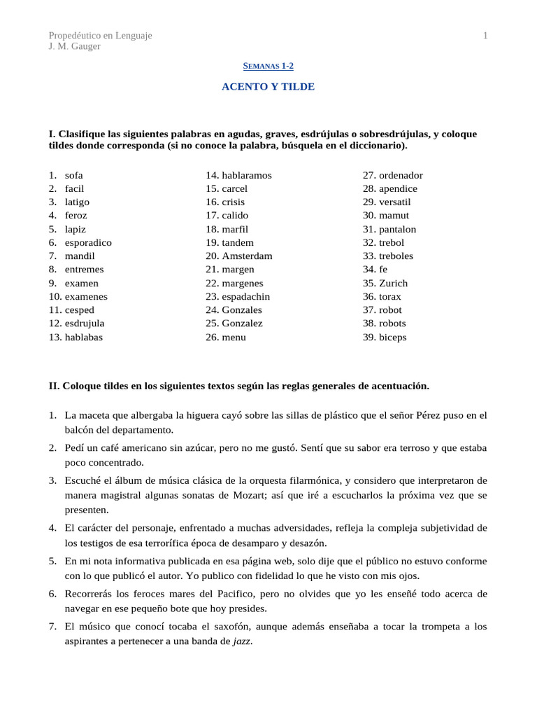 Acentuación y clasificación de palabras | PDF