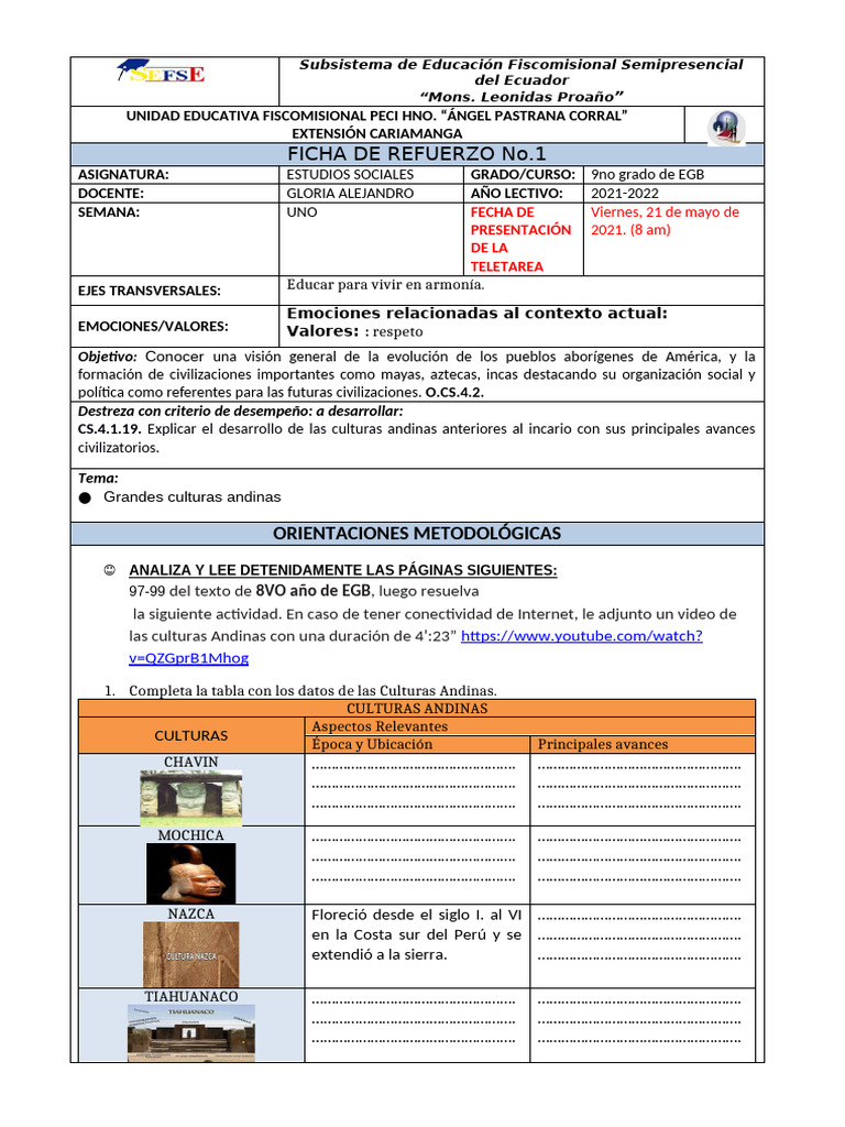 1 Ficha de Refuerzo Eess 9no Grado | PDF